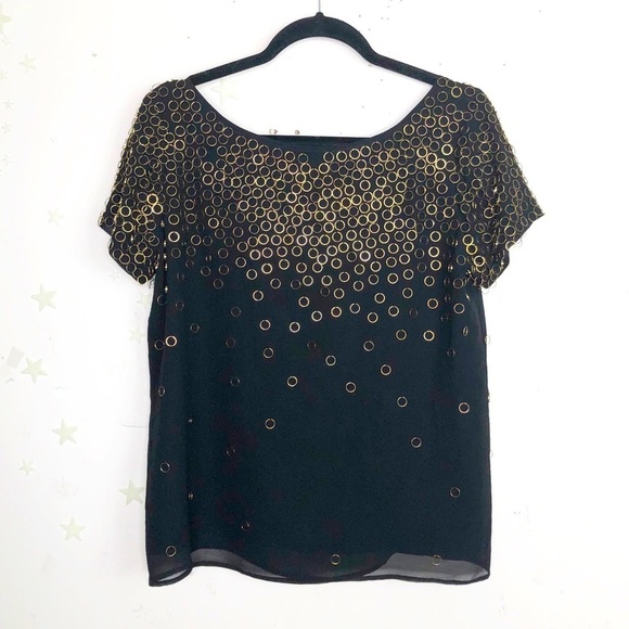 Milly | Tops | Milly Black Silk Blouse With Gold Rings | Poshmark